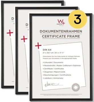 Walther Design Bilderrahmen schwarz 21 x 29,7 cm (DIN A4) 3er Pack, Galeria Kunststoffrahmen KB130H3