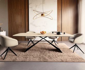 DELIFE Esstisch Edge Boot 240x120 Keramik Travertin Natur V-Gestell Flachstahl Schwarz, Esstische