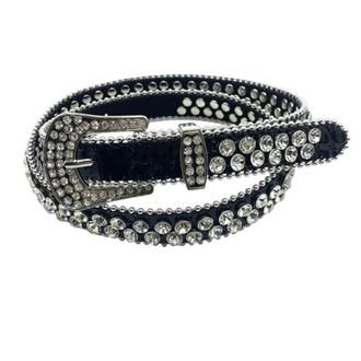 Generic Ceinture en cuir PU avec boucle en métal pour femme Imprimé strass, 1, 105x1.6CM