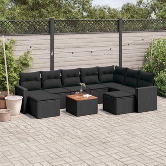 vidaXL Vidaxl - Salon de jardin 10 pcs avec coussins noir r&eacute;sine tress&eacute;e
