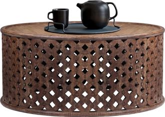 WOMO-DESIGN Couchtisch Doha &Oslash; 100x45 cm rund, Braun, Unikat, handgefertigt aus Massivholz Mangoholz, Moderne Holzoptik, Vintage Design, Sofatisch Wohnzimmertisch 