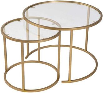 Hanah Home Elegant Coffee Table Set (2 Pieces), Gold & Transparent, 60 x 60 x 43 cm | 4 mm Tempered Glass, 100% Metal Frame | Stylish & Durable for Modern Living
