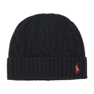 Polo Ralph Lauren Homme, Accessoires, Noir, Taille: ONE Size Bonnet en mélange de laine tressée avec logo