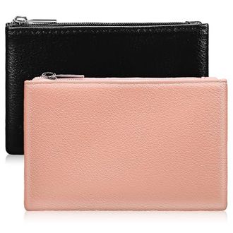 BESPORTBLE Holibanna Lot de 2 Porte-Monnaie Zipp&eacute;s pour Femme en Cuir PU Petits Portefeuilles Compacts Noir et Rose Pochette Multifonction pour Pi&egrave;ces Cl&eacute;s et Ma