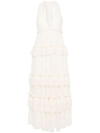 Philosophy di Lorenzo Serafini robe mi-longue en dentelle à col v - Tons neutres