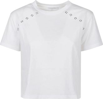 Patrizia Pepe Femme, Tops, Blanc, Taille: 38 FR T-shirt &agrave; oeillets