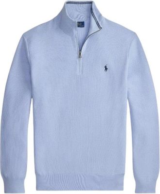 Polo Ralph Lauren Homme, Pulls, Bleu, Taille: 2XL Pull Quart-Zip en Coton Maille Ajour&eacute;e