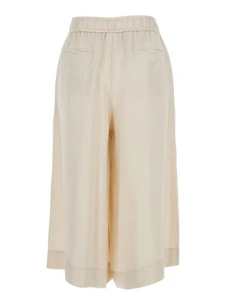 Merci Womens Bermuda Shorts Beige With Side Pockets Cotton