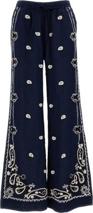 P.A.R.O.S.H. P.a.r.o.s.h., Femme, Pantalons, Bleu, Taille: 42 FR Pantalon large brod&eacute;