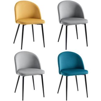 HOMCOM Homcom - Chaises de visiteur design scandinave - lot de 4 chaises - velours gris bleu canard moutarde