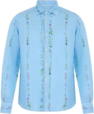120% Lino Homme, Chemises, Bleu, Taille: M Chemise &agrave; manches longues