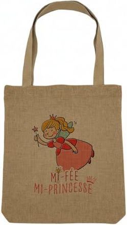 Fabulous Sac Shopping Tote Bag Aspect Lin - Mi-F&eacute;e Mi-Princesse Dessin Original Illustration - Sac de Courses Toile Epaisse 360g Beige Naturel Cabas Port&eacute; Epau