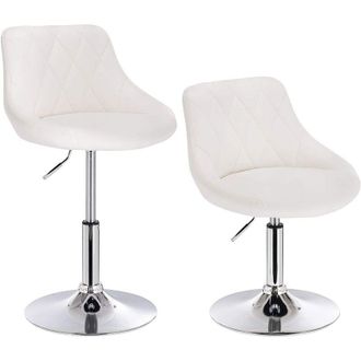 Woltu Woltu - Lot de 2 tabourets de bar en similicuir tabourets de rotatif pieds en m&eacute;tal, hauteur r&eacute;glable, Blanc