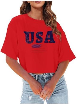 Generic Hauts courts d&eacute;t&eacute; pour femmes 2025 &agrave; manches courtes d&eacute;contract&eacute;s et amples - Coupe ample - Tendance - Col rond - Demi-chemises habill&eacute;es pour sortir 