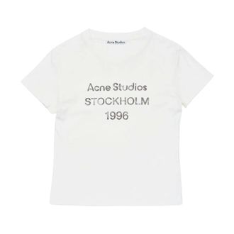 Acne Studios Femme, Tops, Blanc, Taille: 38/40 FR T-shirt avec logo et détails usés