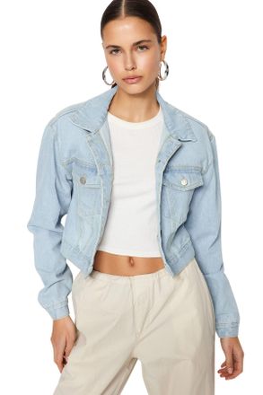 Trendyol Damen Trendyol Womens Regular Basic Plain Denim Jacket Coat, Hellblau, L EU