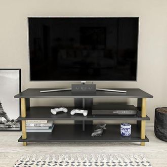 Hanah Home Glamorous TV Stand, Gold & Anthracite, 120 x 44.6 x 47.4 cm | 100% Melamine Coated Particle Board, 18 mm Thick | Stylish & Functional for Modern Livin