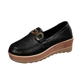 Generic Chaussures &agrave; enfiler &agrave; talon compens&eacute; confortables pour femme - Couleur unie - Boucle en m&eacute;tal - Style classique et confortable - Pour lext&eacute;rieur, Noi