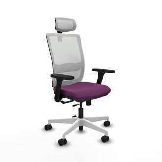 Piqueras y Crespo Ergonomischer Computerstuhl mit 3D-Armen, h&ouml;henverstellbare Lendenwirbelst&uuml;tze und h&ouml;henverstellbares Kopfteil, Wei&szlig;/Violett