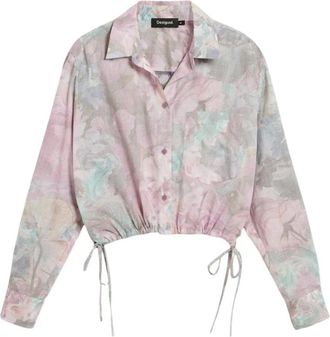 Desigual Femme, Blouses et Chemises, Rose, Taille: 44 FR Chemise en Coton &agrave; Motif Floral avec Col Rond et Manches Longues