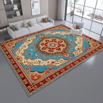 Generic Tapis de Salon 120 x 180 cm - Antid&eacute;rapant, Doux Lavable en Machine, Motif Bordure G&eacute;om&eacute;trique R&eacute;tro Magnifique - Tapis de Sol pour Chambre, Salle de 