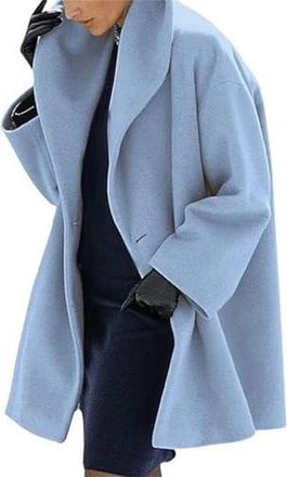 Generic Manteau en laine m&eacute;lang&eacute;e pour femme - Veste &agrave; capuche simple boutonnage - Trench d&eacute;contract&eacute; - Manteaux dautomne pour femmes, bleu clair, XXL