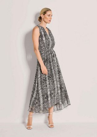 Madeleine Maxikleid Sommerkleid mit Schlangenmuster Midikleid mit Rundhals mit V-Ausschnitt, Wadenl&auml;nge und ohne Arm