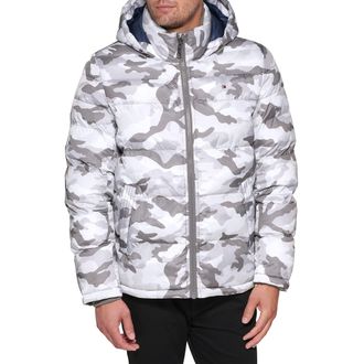 Tommy Hilfiger Herren Down Alternative Hooded Puffer Jacket (Standard and Big & Tall) Daunenalternativer Mantel, Camouflage weiß, XS
