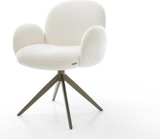 DELIFE Drehstuhl Nube-Flex mit Armlehnen Boucl&eacute; Soft Beige Kreuzgestell breit Effektfinish Titan 360&deg; drehbar Wippfunktion Taschenfederkern, Esszimmerst&uuml;hle