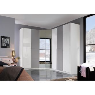Rauch Orange home24 Eckschrank Belezza II 117 x 210 x 117cm Weiß/Hochglanz Weiß/Grau 1 Spiegeltür