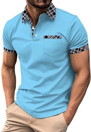 Generic Polo classique &agrave; revers pour homme - Chemise d&eacute;t&eacute; blanche avec poche de poitrine - Manches courtes - Chemise daffaires pour homme - Coupe droite - Pol