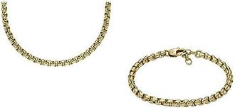 Fossil Collier et bracelet à chaînes pour homme - acier inoxydable doré