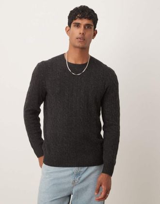Polo Ralph Lauren Pull en maille torsadée de laine avec logo emblématique - Anthracite chiné-Gris