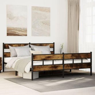 vidaXL Cadre de lit en m&eacute;tal sans matelas ch&ecirc;ne fum&eacute; 180x200 cm Vidaxl