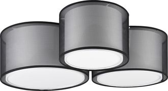 Trio Leuchten Deckenleuchte Burton 611490332, Metall Schwarz matt, Schirm Stoff weiß, exkl. 3x E14