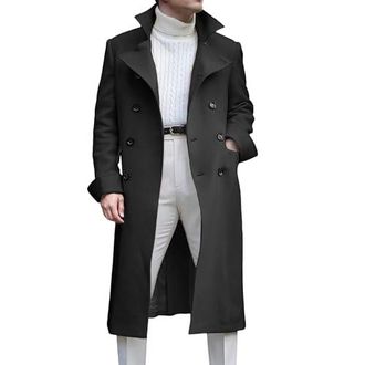 Generic Manteau long &agrave; double boutonnage pour homme - Coupe ajust&eacute;e - Printemps et hiver - Style d&eacute;contract&eacute; - Chaud et doux, Noir, 4XL