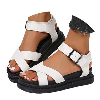 Generic Sandales d&eacute;t&eacute; tendance &agrave; plateforme pour femme - Bout ouvert - Sangle de cheville - Sandales &agrave; talons moyens - Sandales d&eacute;t&eacute; tendance pour la marche -