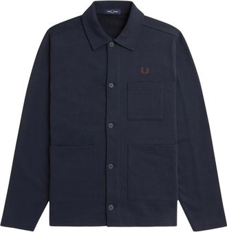 Fred Perry Homme, Vestes, Bleu, Taille: L Veste en Coton Brod&eacute; avec Col Classique