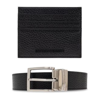 Emporio Armani Homme, Accessoires, Noir, Taille: ONE Size Ensemble cadeau: porte-cartes et ceinture