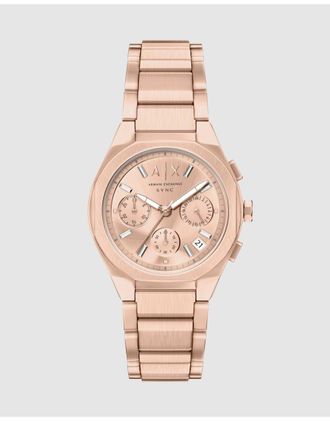 A|X Armani Exchange Sync montre chronographe en acier inoxydable ton or rose-Dor&eacute;