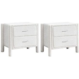 Vente-Unique Vente-unique - Lot de 2 tables de chevet avec 2 tiroirs - Tissu bouclette - Blanc - conomo