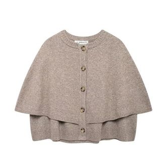 Generic Cardigan court en tricot pour femme, cardigan cape, boutonn&eacute;, col rond, col rond, manches mi-longues, pull boutonn&eacute;, kaki, S