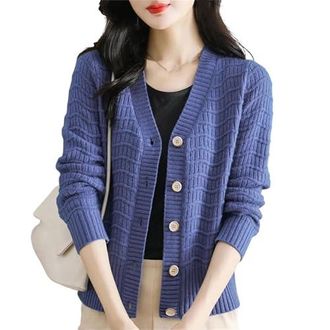Generic Cardigan tricot&eacute; pour femme - Printemps - Tendance - Style d&eacute;contract&eacute; et &eacute;l&eacute;gant, Bleu, XXL