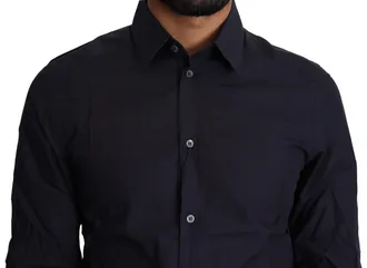 Dolce & Gabbana Mens Navy Blue Cotton Formal Dress Shirt Black