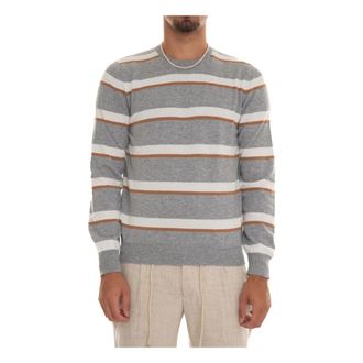 Gran Sasso Gestreifter Cashmere Slim Fit Pullover - - Knitwear - Herren - Grau - XL