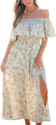 Cupshe Cupshe - Robe dété longue à volants et épaules dénudées, manches courtes, dos nu, corsage fendu, ourlet fendu, robe de plage, Motif floral, XX-Large