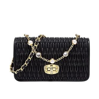 Generic Sacs &agrave; bandouli&egrave;re matelass&eacute;s pour femme en cuir, sacs &agrave; bandouli&egrave;re et sacs &agrave; main, petite sacoche de soir&eacute;e, Noir, small