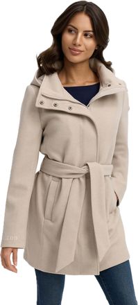 Marikoo Damen Übergangsmantel (XS-3XL) - Eleganter Mantel mit Taillengürtel, abnehmbarer Kapuze, 2-Wege-Reißverschluss, Warme Jacke Frauen - N047 (XL, Bone)