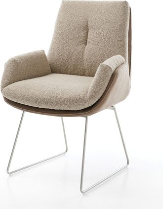 DELIFE Esszimmerstuhl Clea-Flex Materialmix Schlamm Kufengestell Edelstahl, Esszimmerstühle