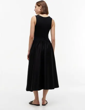 Tommy Hilfiger A-Linien-Kleid 5X2 RIB MIX MEDIA DRESS Baumwollmischung, figurbetont, Oberteil in gerippter Struktur